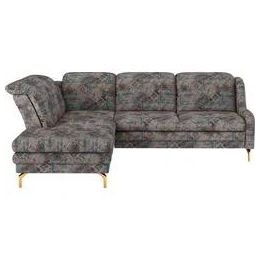 Sit & More Ecksofa SIT & MORE "Orient L-Form" Sofas Gr. B/H/T: 258cm x 91cm x 221cm, Jacquard, Ottomane links, mit Kopfteilverstellung-ohne Bettfunktion-ohne Stauraum, braun (hellbraun) inkl. 2 Zierkissen mit Strass-Stein, goldfabene Metallfüße