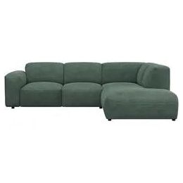 Ecksofa FLEXLUX "Lucera, super Sitzkomfort durch Kaltschaum im Sitz, L-Form" Sofas Gr. B/H/T: 256cm x 73cm x 231cm, Struktur, Chaiselongue links, grün (dusty green) modern & anschmiegsam, Designsofa, modernes skandinavisches Design