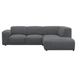 Ecksofa FLEXLUX "Lucera, super Sitzkomfort durch Kaltschaum im Sitz, L-Form" Sofas Gr. B/H/T: 256cm x 73cm x 231cm, Lederoptik, Chaiselongue links, grau (elephant grey) modern & anschmiegsam, Designsofa, modernes skandinavisches Design