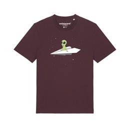 Watapparel Shirt ' Alien on a paper plane ' male Red size M