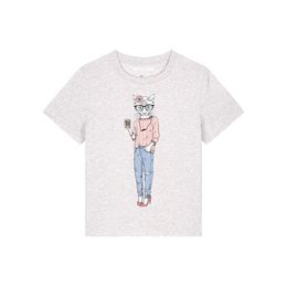 Watapparel Shirt ' Hipster Cat with Moustache ' female White size XS