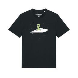 Watapparel Shirt 'Alien on a paper plane' Herren Gr&ouml;&szlig;e 4XL gr&uuml;n / schwarz / wei&szlig;
