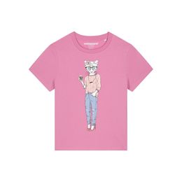 Watapparel Shirt ' Hipster Cat with Moustache ' female Pink size S