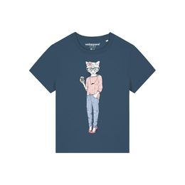 Watapparel Shirt ' Hipster Cat with Moustache ' female Blue size XS