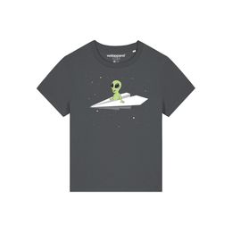 Watapparel Shirt ' Alien on a paper plane ' Damen Gr&ouml;&szlig;e XL anthrazit / gr&uuml;n / wei&szlig;