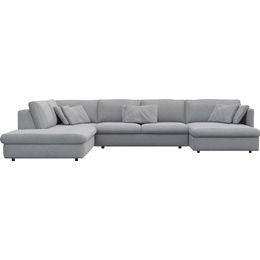 Wohnlandschaft FLEXLUX "Lovane, u-Form, bequem und komfortabel", grau (sophisto grau), B:399cm H:84cm T:272cm, 100% Polyester, Sofas, Wohnlandschaft, Weich & anschmiegsam, gro&szlig;e Sitztiefe auf Kaltschaum, Dekokissen inkl.
