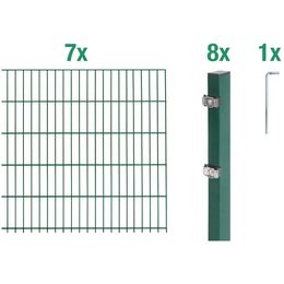 Alberts Doppelstabmattenzaun "Grundset" Zaunelemente Höhe: 80 - 160 cm, Gesamtlänge: 4 - 30 m, zum Einbetonieren Gr. H/L: 160cm x 14 m, Pfosten: 8 St., grün