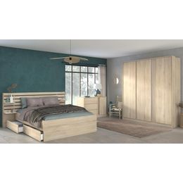 Schlafzimmer-Set Parisot Schlafzimmermöbel-Sets Gr. B/H: 140 cm x 200 cm, braun (eiche) viel Stauraum, schöne Optik, Einsätze an Schrank und Kommode drehbar