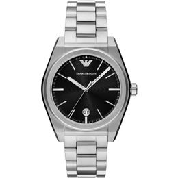 Quarzuhr Emporio Armani Armbanduhren silberfarben (silberfarben, schwarz) Herren Armbanduhr, Herrenuhr, Edelstahlarmband, analog, Tag