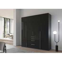 Drehtürenschrank Rauch "Purisma" Schränke Gr. B/H/T: 201 cm x 223 cm x 60 cm, 4 St., grau (graphit, glas basalt) mit Glasfront, Schubladen und umfangreichem Zubehör, Soft-Close