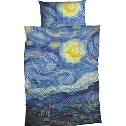 Bettwäsche Goebel "Starry Night" Gr. B/L: 155cm x 220cm, , Satin, B/L: 80cm x 80cm, blau (moonlight blau) geniales Design von Vincent van Gogh