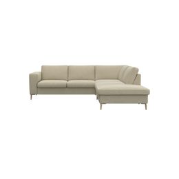 Ecksofa FLEXLUX "Fiore, L-Form", beige (sandy beige), B:241cm H:85cm T:225cm, 100% Polyester, Sofas, Ecksofa, breite Armlehnen, F&uuml;&szlig;e Alu/Eiche, B/T 241/225 cm, Kaltschaum im Sitz