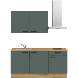 Küchenzeile Nobilia ""Easytouch basic"", grün (küche: front: lacklaminat mineralgrün ultramatt, korpus: eiche sierra nachbildung, arbeitsplatte: eiche sierra nachbildung, arbeitsplatte: eiche sierra nachbildung), B:180,3cm H:216,6cm T:60cm, Komplettküchen-Sets, vormontiert, Ausrichtung wählbar, Breite 180 cm, ohne E-Geräte