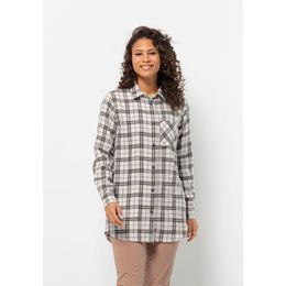 Flanellbluse Jack Wolfskin "MORGENLUFT SHIRT W" Gr. L (42/44), schwarz-weiß (cotton, white, 41) Damen Blusen