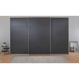 Schwebetürenschrank Rauch "Kleiderschrank Schrank Garderobe KOLUNA mit Dekor-Front" Schränke Gr. B/H/T: 360 cm x 210 cm x 62 cm, 3 St., grau (graumetallic) inkl. 2 Innenschubladen sowie extra Einlegeböden MADE IN GERMANY