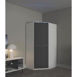 Eckkleiderschrank Priess "Barcelona Kleiderschrank Ecklösung Raumwunder" Schränke Gr. B/H/T: 95cm x 193cm x 95cm, Tiefe Seitenteil 54cm, mit Beleuchtung, schwarz-weiß (weiß/schwarz) in 2 Tiefen Schrank Eckschrank Garderobe