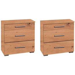 Nachtkommode Rauch "Scala" Sideboards Gr. B/H/T: 47 cm x 52 cm x 42 cm, 3 St., braun (eiche artisan) 2er-Set mit 3 Schubkästen in zwei unterschiedlichen Höhen