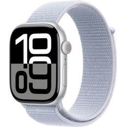 Smartwatch Apple "Watch Series 10 Aluminium" Smartwatches Gr. 46 mm, ohne eSIM, One-Size, Sport Loop, silberfarben (blau, silber)