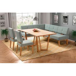 Eckbankgruppe Home Affaire "Ponza Eckbank Küchenbank BESTSELLER", blau (türkis, eiche geölt), langer Schenkel rechts, Sitzmöbel-Sets, Sitzgruppe Esszimmer Stühle Tisch und Bank bequem gepolstert, Topseller