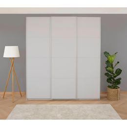 Schwebetürenschrank Rauch "Kleiderschrank Schrank Garderobe KOLUNA mit Dekor-Front" Schränke Gr. B/H/T: 203 cm x 229 cm x 62 cm, 3 St., grau (seidengrau) inkl. 2 Innenschubladen sowie extra Einlegeböden MADE IN GERMANY