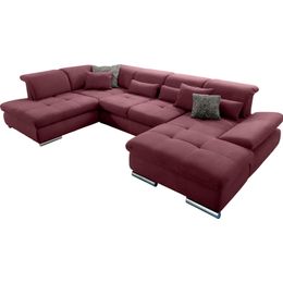 Wohnlandschaft "SO 4100 komfortable Federkernunterfederung, inkl. Kopfteilverstellung", rot (bordeaux), B:365cm H:80cm T:225cm, SET ONE BY Musterring, Sofas, Wohnlandschaft, wahlweise Bettfunktion und Sitztiefenverstellung, U-Form
