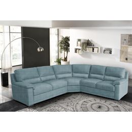 Ecksofa Egoitaliano "Doris, modernes Designerecksofa in hochwertigen Microfaserqualit&auml;ten", blau (hellblau), B:266cm H:90cm T:246cm, Luxus-Micofaser CASHMERE in Lederoptik (100% Polyester) ist ein neues technisches Gewebe mit einem visuellen und taktilen Aspekt, der dem Nubuk sehr nahe kommt, mit innovativen Eigenschaften. Seine au&szlig;erordentliche Weichheit kommt von einem exklusiven Produktionsproz