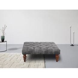 Polsterhocker Home Affaire "Chesterfield", grau (hellgrau), H:35cm T:90cm, Luxus-Microfaser Lederoptik (100% Polyester), Hocker, Polsterhocker, mit Knopfheftung, auch in Leder