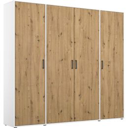 Drehtürenschrank Rauch "Kleiderschrank Schrank Garderobe Wäscheschrank TOPSELLER VOYAGER" Schränke Gr. B/H/T: 187cm x 194cm x 53cm, 4 St., weiß (alpinweiß/eiche artisan) mit modernen Griffen in Graumetallic, viel Stauraum MADE IN GERMANY