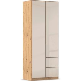 Drehtürenschrank Rauch "Kleiderschrank Kleiderschränke Schrank Garderobe AGORDO mit Glasfront" Schränke Gr. B/H/T: 91 cm x 229 cm x 54 cm, 2 St., beige (eiche artisan, glas champagner) mit Außenschubkästen, in 6 Breiten und 2 Höhen MADE IN GERMANY