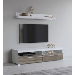 Lowboard Inosign "Roger,Breite 140 cm, stilvolle TV-Kommode, inclusive Wandboard" Sideboards beige (andersen pinie, sonoma trüffel, silber) TV-Schrank mit viel Stauraum, TV-Board, 2 Klappen