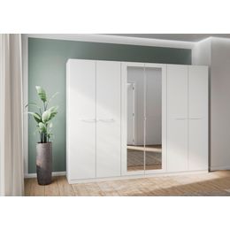 Drehtürenschrank Rauch "Kleiderschrank Schrank Garderobe Garderobenschrank Stauraumwunder MODI" Schränke Gr. B/H/T: 271 cm x 210 cm x 54 cm, Mit Spiegel, weiß inkl. Stoff-Organizer mit 6 Fächern optionaler Spiegel MADE IN GERMANY