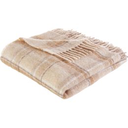 Plaid LeGer Home by Lena Gercke "Sinja", grau (taupe), B:140cm L:190cm, Wolle, Polyacryl, Polyester, Wohndecken, mit Fransen, Kuscheldecke