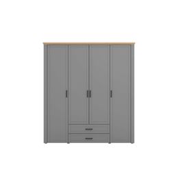 Kleiderschrank Home Affaire "Valencia Schlafzimmerschrank Garderobe Landhaus Design" Schränke Gr. B/H/T: 190 cm x 210 cm x 58 cm, ohne Spiegel, 4 St., Komplettausführung, grau (grau matt) Bestseller Schrank inkl. 8 Einlegeböden, 2 Schubladen, Kleiderstange