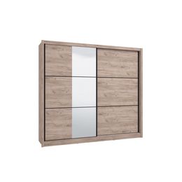 Schwebetürenschrank Inosign "Navara Kleiderschrank mit Spiegel Wäscheschrank Garderobe" Schränke Gr. B/H/T: 242,5 cm x 215,5 cm x 61 cm, 242,5 mit 3 Türen, 2 St., Komplettausführung, grau (grau eiche) Kleiderschrank mit Spiegel, FSC-zertifiziert, 242,5x215,5x61cm