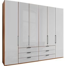 Falttürenschrank Wiemann "Monaco mit hochwertige Beschläge inkl. Schubladendämpfung" Schränke Gr. B/H/T: 246,9 cm x 216 cm x 58 cm, 6 St., braun (bianco, eiche, nachbildung, glas weiß) Drehtürenschrank Kleiderschrank unempfindlichen Glasfront, Made in Germany