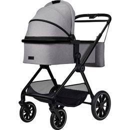 Kombi-Kinderwagen MOON "Clicc" grau (stone) Baby Kinderwagen inkl. Fußsack und Wickeltasche