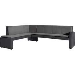 Eckbank exxpo - SOFA FASHION "Cortado, elegant und modern mit hohem Sitzkomfort" Sitzbänke Gr. B/H/T: 197cm x 89cm x 264cm, Kunstleder, langer Schenkel (Armlehne) rechts, schwarz (schwarz/grau) hohe Bodenfreiheit, schöne Detailverarbeitung, wahlweise Lederbezug