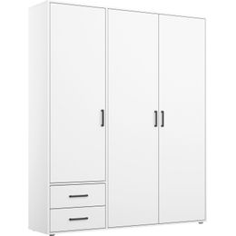 Drehtürenschrank Rauch "Kleiderschrank Schrank Garderobe Wäscheschrank VOYAGER" Schränke Gr. B/H/T: 140cm x 194cm x 53cm, 3 St., weiß (alpinweiß) moderne Griffe in Graumetallic mit Außenschubkästen MADE IN GERMANY