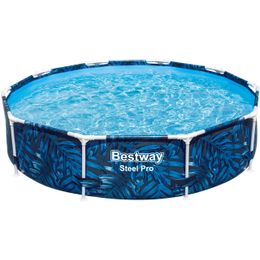 Framepool Bestway "Steel Pro™" Schwimmbecken Gr. B/H/L: Breite 305 cm x Höhe 66 cm x Länge 305 cm, 4062 l, blau (tropisches blatt, design) ØxH: 305x66 cm, tropisches Blatt-Design, ohne Pumpe