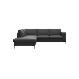 Ecksofa FLEXLUX "Fiore, L-Form", schwarz (deep schwarz), B:241cm H:85cm T:225cm, 100% Echteder, Sofas, Ecksofa, breite Armlehnen, F&uuml;&szlig;e Alu/Eiche, B/T 241/225 cm, Kaltschaum im Sitz