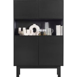 Buffet Woood "Finca", schwarz, B:110cm H:170cm T:40cm, Holzwerkstoff, Schränke, Vitrinenschrank, mit modernem Push-to-Open-System, Breite 110 cm