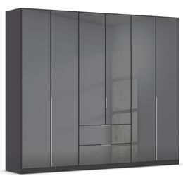 Drehtürenschrank Rauch "Kleiderschrank Kleiderschränke Schrank Garderobe AGORDO mit Glasfront" Schränke Gr. B/H/T: 271 cm x 229 cm x 54 cm, 6 St., grau (graumetallic, glas basalt) mit Außenschubkästen, in 6 Breiten und 2 Höhen MADE IN GERMANY