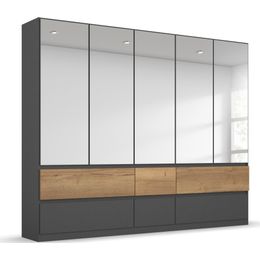 Drehtürenschrank Rauch "Winnipeg" Schränke Gr. B/H/T: 226 cm x 210 cm x 56 cm, Mit Beleuchtung, 5 St., grau (graumetallic) grifflose Front, Schubkästen m. Griffmulde, auch mit Beleuchtung