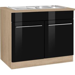 Spülenschrank KOCHSTATION "KS-Eton" Schränke Gr. B/H/T: 100 cm x 85 cm x 60 cm, 2 St., schwarz (schwarz hochglanz) Breite 100 cm