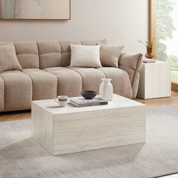 Couchtisch Salesfever Tische Gr. B/H/T: 90 cm x 35 cm x 60 cm, rechteckig, in Travertinoptik, beige (travertin, travertin, travertin) in Marmor- oder Travertinoptik