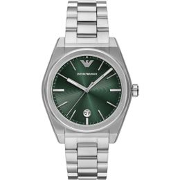 Quarzuhr Emporio Armani Armbanduhren silberfarben (silberfarben, grün) Herren Armbanduhr, Herrenuhr, Edelstahlarmband, analog, Tag