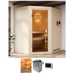 Karibu Sauna "Faurin" Saunen mit Ofen 9 kW Bio mit ext. Strg. Gr. Bio-Ofen, externe Steuerung, 9 kW, beige (natur)