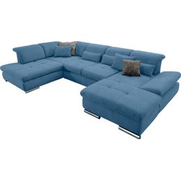 Wohnlandschaft "SO 4100 komfortable Federkernunterfederung, inkl. Kopfteilverstellung", blau (hellblau 1695), B:365cm H:80cm T:225cm, SET ONE BY Musterring, Sofas, Wohnlandschaft, wahlweise Bettfunktion und Sitztiefenverstellung, U-Form