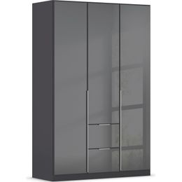 Drehtürenschrank Rauch "Kleiderschrank Kleiderschränke Schrank Garderobe AGORDO mit Glasfront" Schränke Gr. B/H/T: 136 cm x 210 cm x 54 cm, 3 St., grau (graumetallic, glas basalt) mit Außenschubkästen, in 6 Breiten und 2 Höhen MADE IN GERMANY