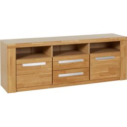 Lowboard Home Affaire "Kolding" Sideboards Gr. B/H/T: 160 cm x 57,5 cm x 40 cm, Holzwerkstoff eichefarben (Korpus) / Massivholz Eiche (Front), braun (eiche teilmassiv) Breite 160 cm mit 3 offenen Fächern